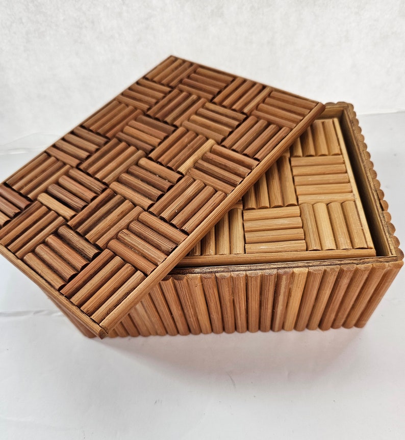 Vintage MCM Bamboo Nesting Boxes Set of 4 1970's Mint Condition Made in ...