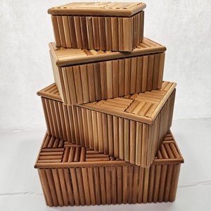 Vintage MCM Bamboo Nesting Boxes Set of 4 1970's Mint Condition Made in ...