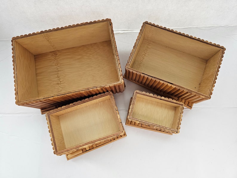 Vintage MCM Bamboo Nesting Boxes Set of 4 1970's Mint Condition Made in ...