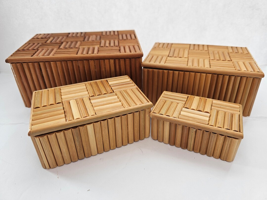 Vintage MCM Bamboo Nesting Boxes Set of 4 1970's Mint Condition Made in ...