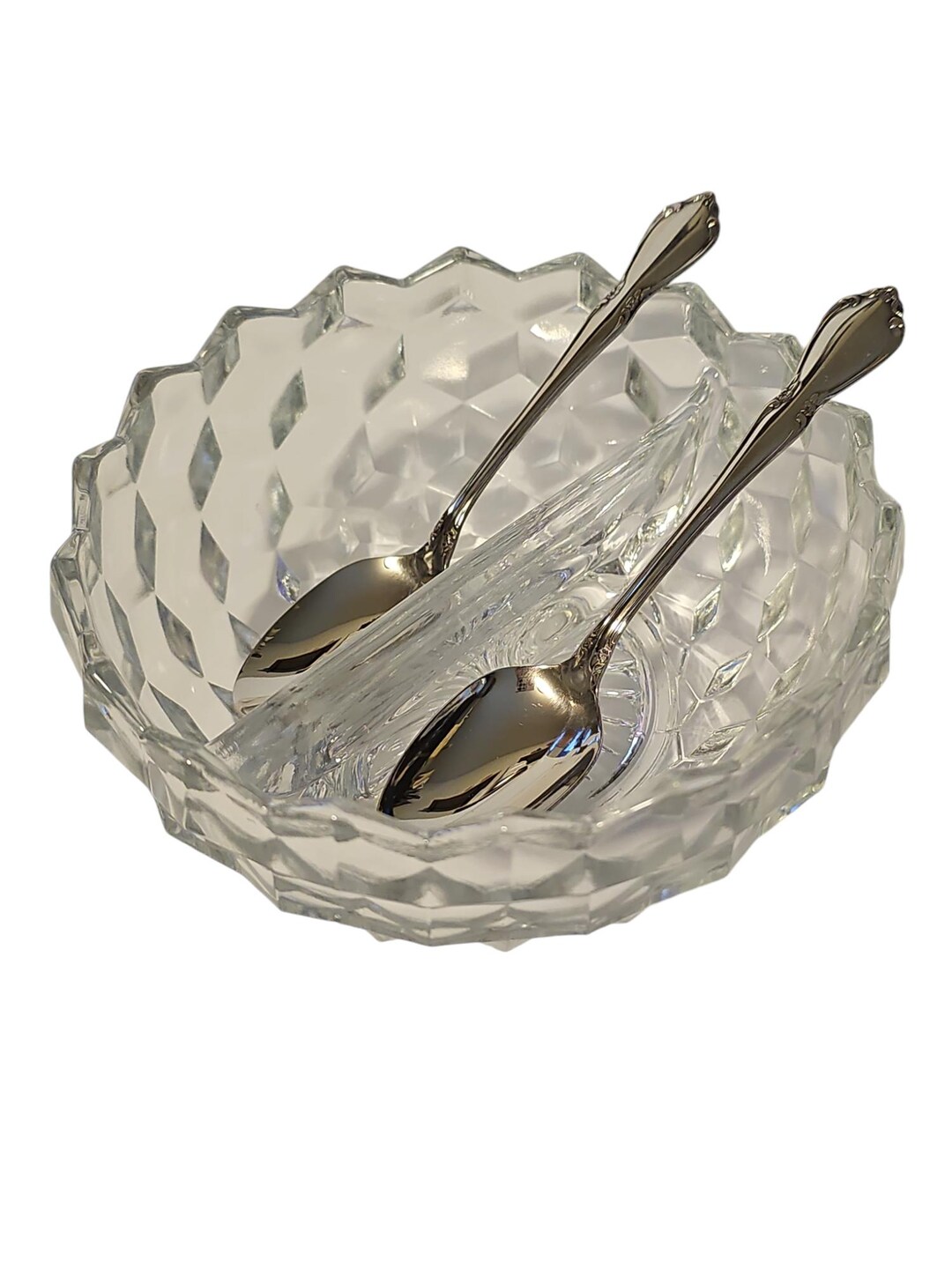 Fostoria Lead Crystal Divided Dish With 2 Silver Spoons in Original ...
