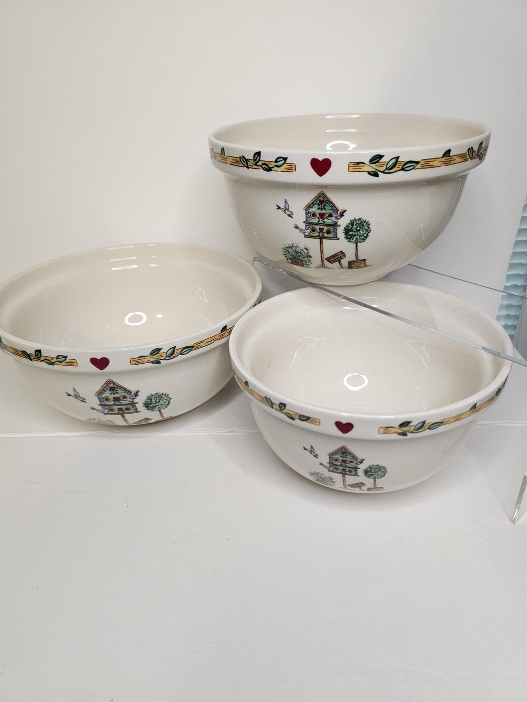 Thomson Pottery Nesting Mixing/serving Bowls Birdhouse Pattern Vintage ...