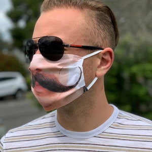 Face Mask, "man With Moustache", Cotton, Filter Pocket, Nose Wire ...