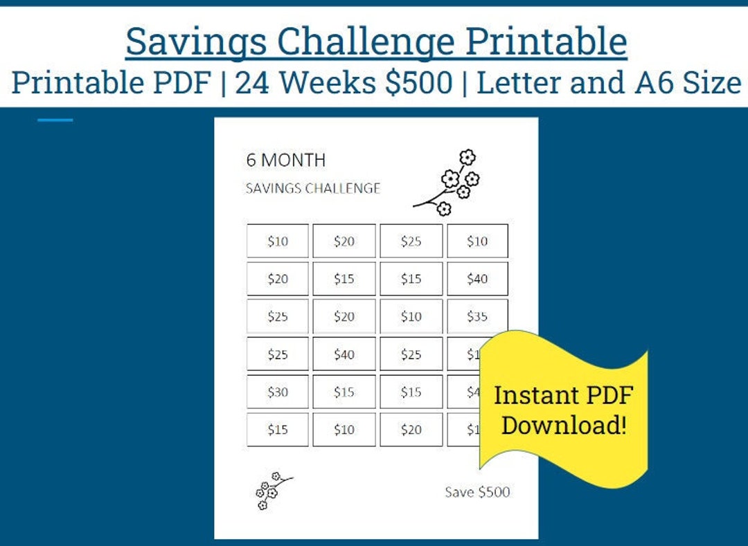Printable 6 Months Savings Challenge | Save 500 in Half a Year | Letter ...