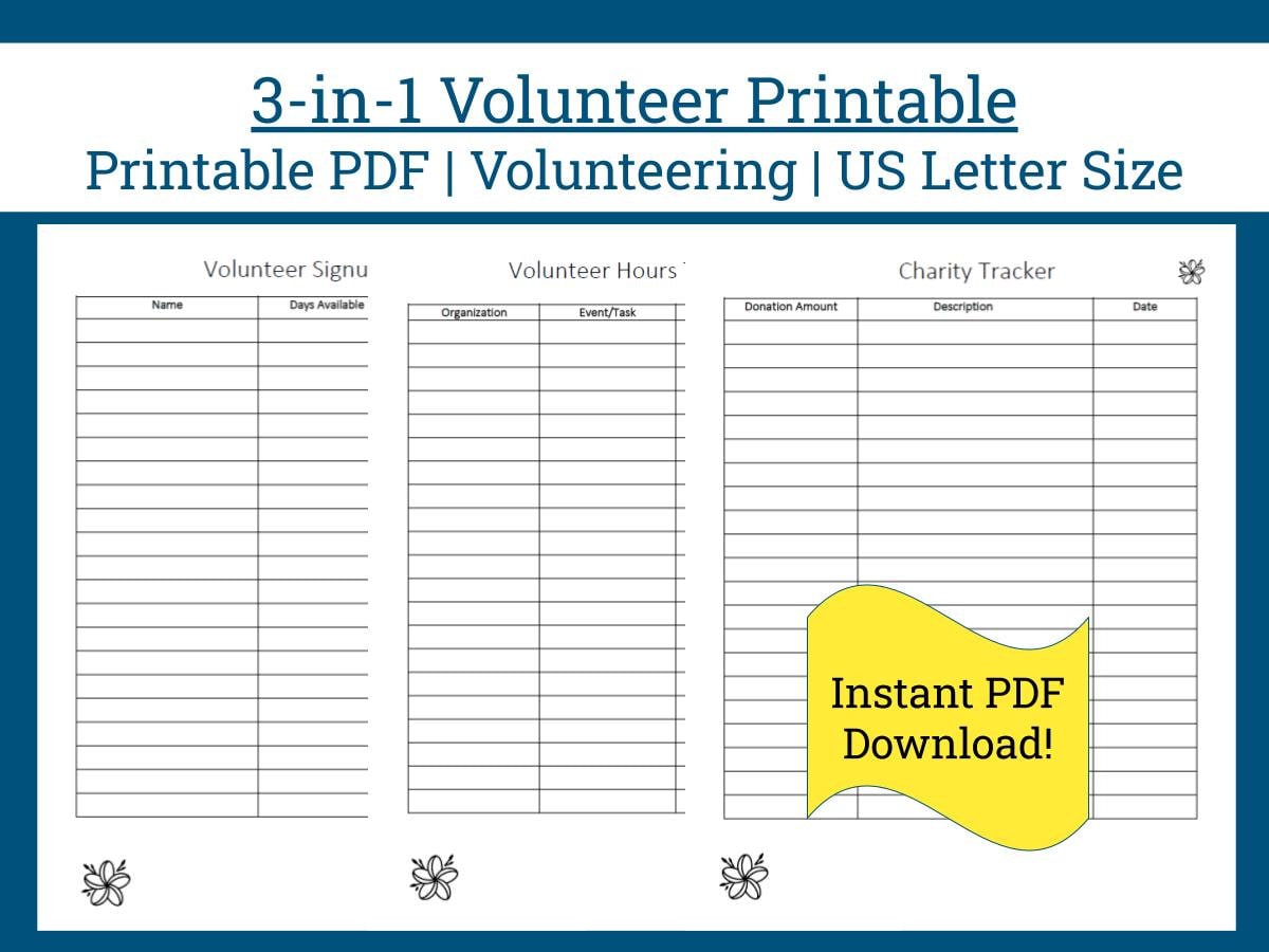 Volunteer and Charity Tracker Bundle | Printable Sheets for Tracking ...