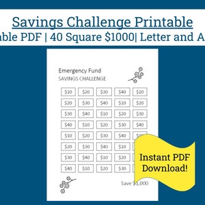 Emergency Fund Savings Challenge Printable | Money Saving Challenge ...