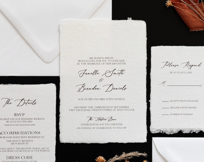 Embossed Initials Wedding Invitation Suite (sold in Sets of 10 ...
