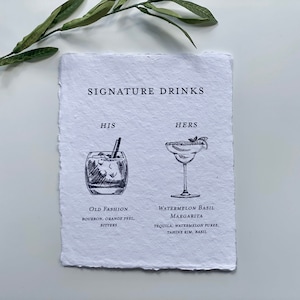 Custom Cocktail Sign (8in X 10in)-printed Deckled Paper Sign- Signature ...