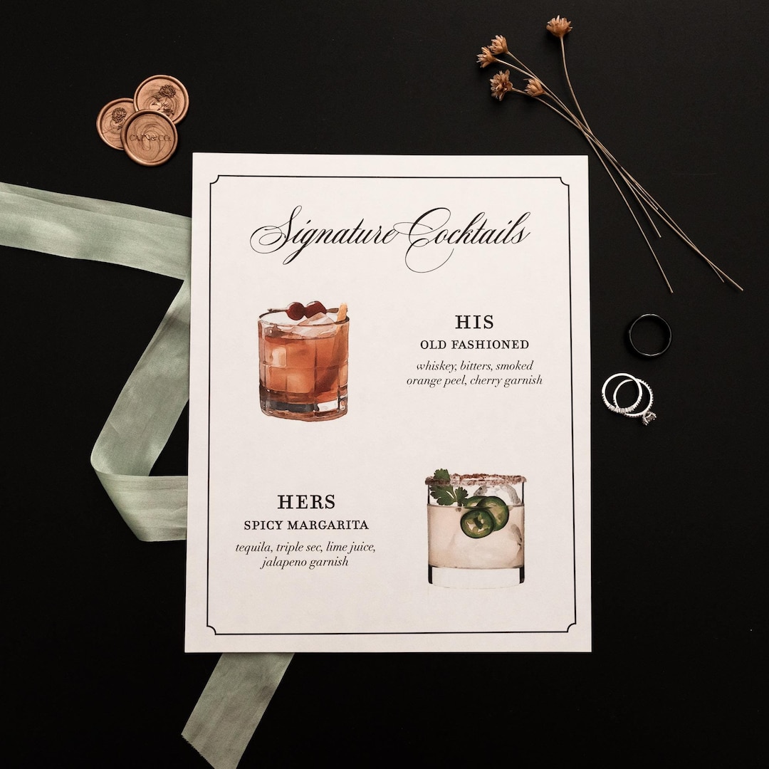 Custom Wedding Cocktail Sign - 8in X 10in Signature Cocktail Sign ...