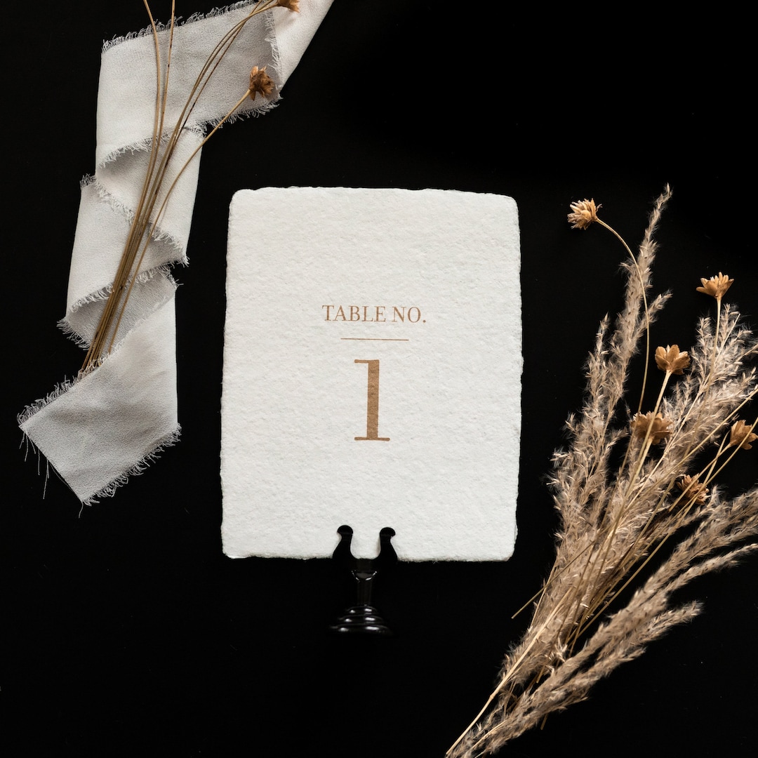 Gold Wedding Table Number – Handmade Deckled Edge Paper - Etsy