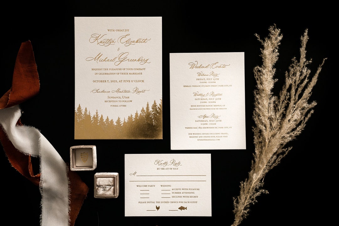 Letterpress Foil Wedding Invitation- Letterpress Mountain Wedding ...