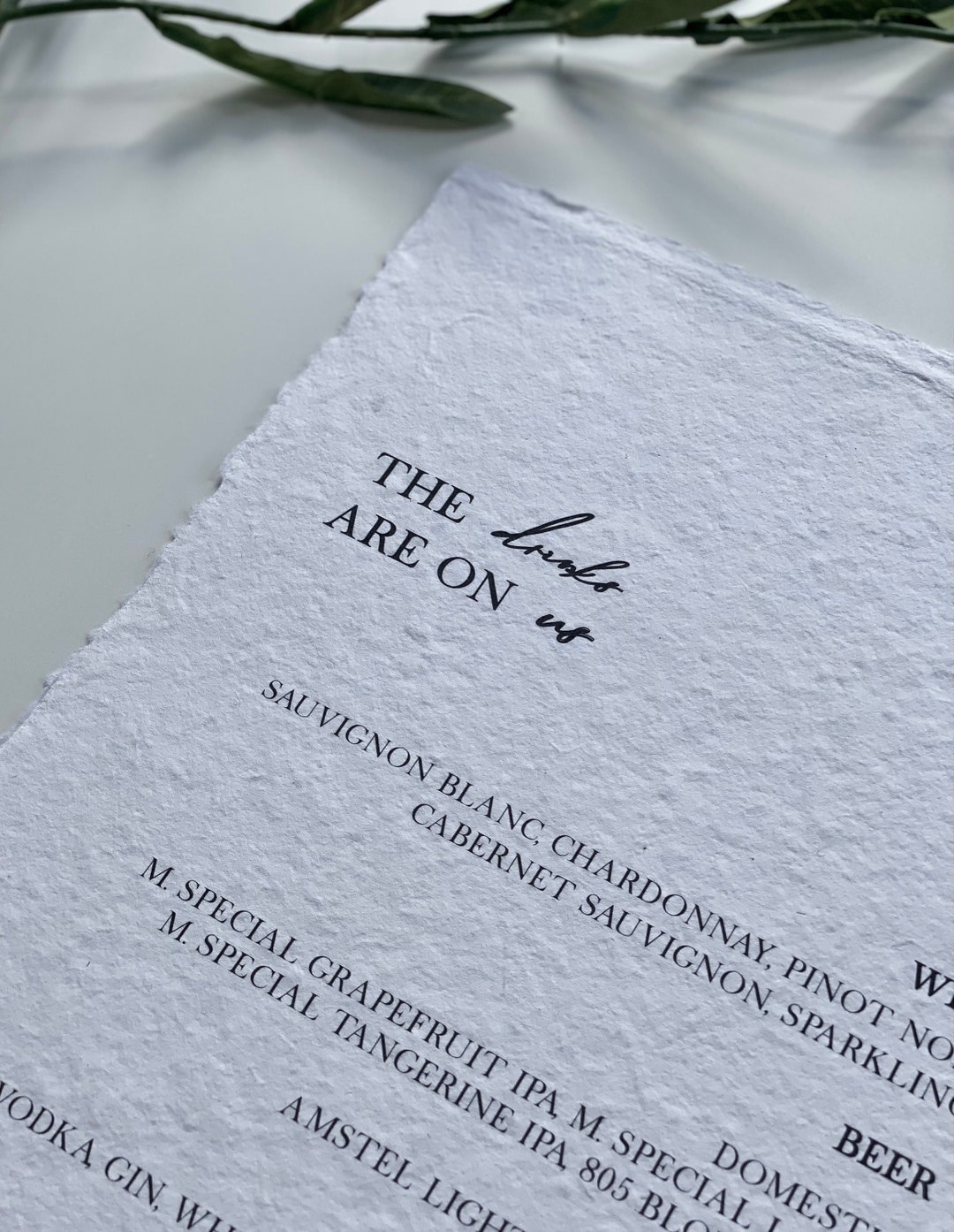 Wedding Bar Sign - Deckled Edge Sign - Custom Reception Sign - Handmade ...