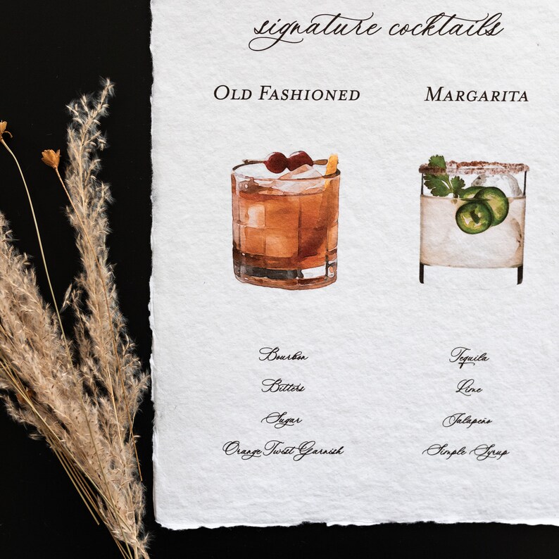 Custom Cocktail Sign (8in X 10in)- Printed Deckled Paper Sign ...