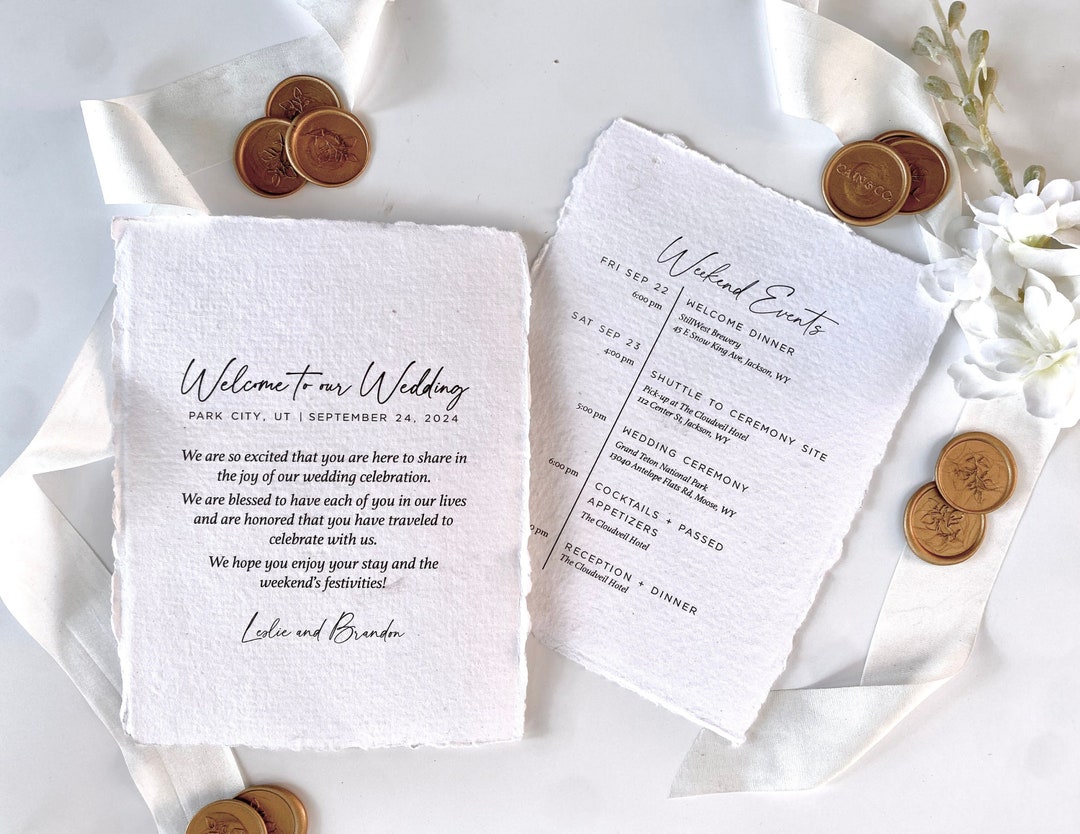 Printed Wedding Itinerary Card - Wedding Welcome Card (sold in Sets of ...