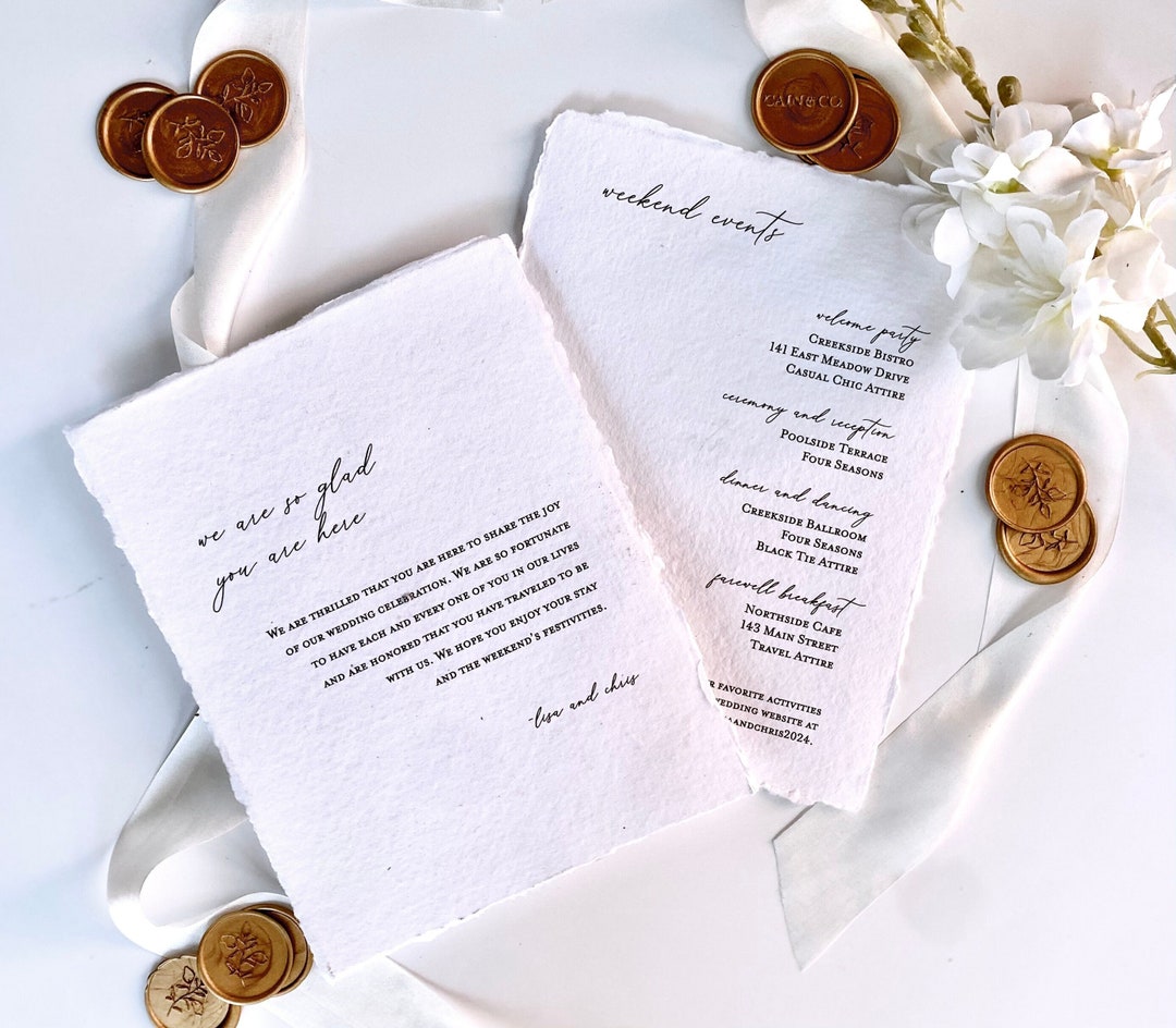 Printed Wedding Itinerary Card - Wedding Welcome Card (sold in Sets of ...