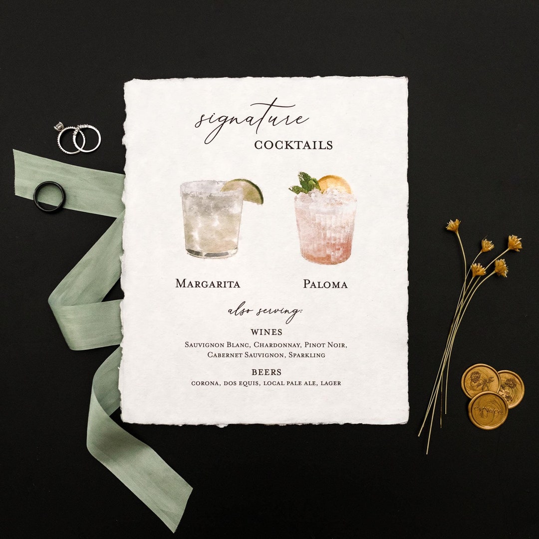 Wedding Cocktail + Bar Sign - Deckled Edge Sign - Custom Wedding Sign ...