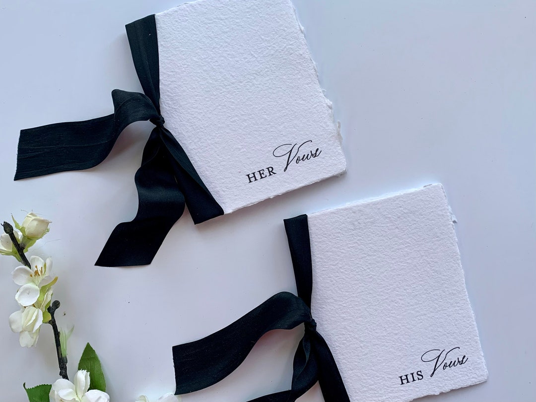Wedding Vow Book- Deckled Edge Booklet- Handmade Paper With Silk Ribbon ...