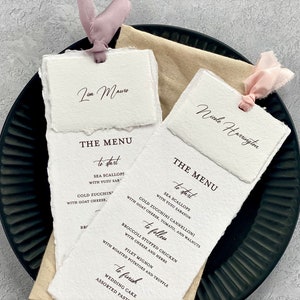Deckled Edge Wedding Menu sold in Sets of 10 Frayed Silk Ribbon Deckled ...