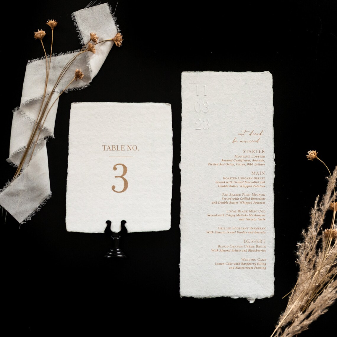 Gold Wedding Table Number – Handmade Deckled Edge Paper - Etsy