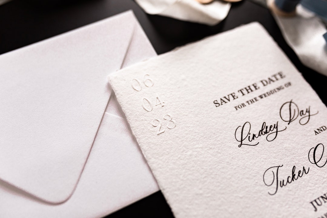 Embossed Save the Date on Deckled Paper (sold in Sets of 10) - Etsy