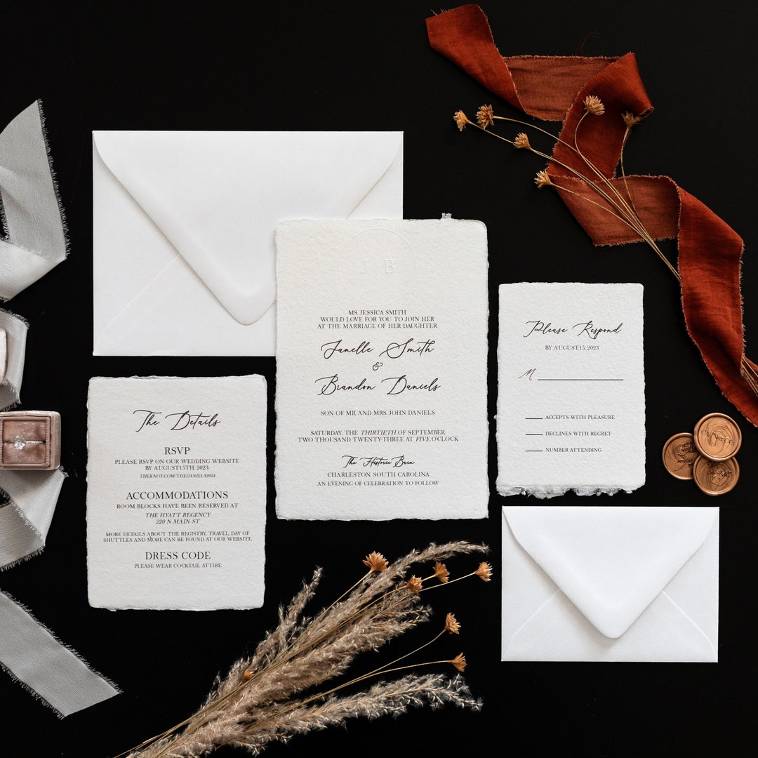 Embossed Initials Wedding Invitation Suite (sold in Sets of 10 ...