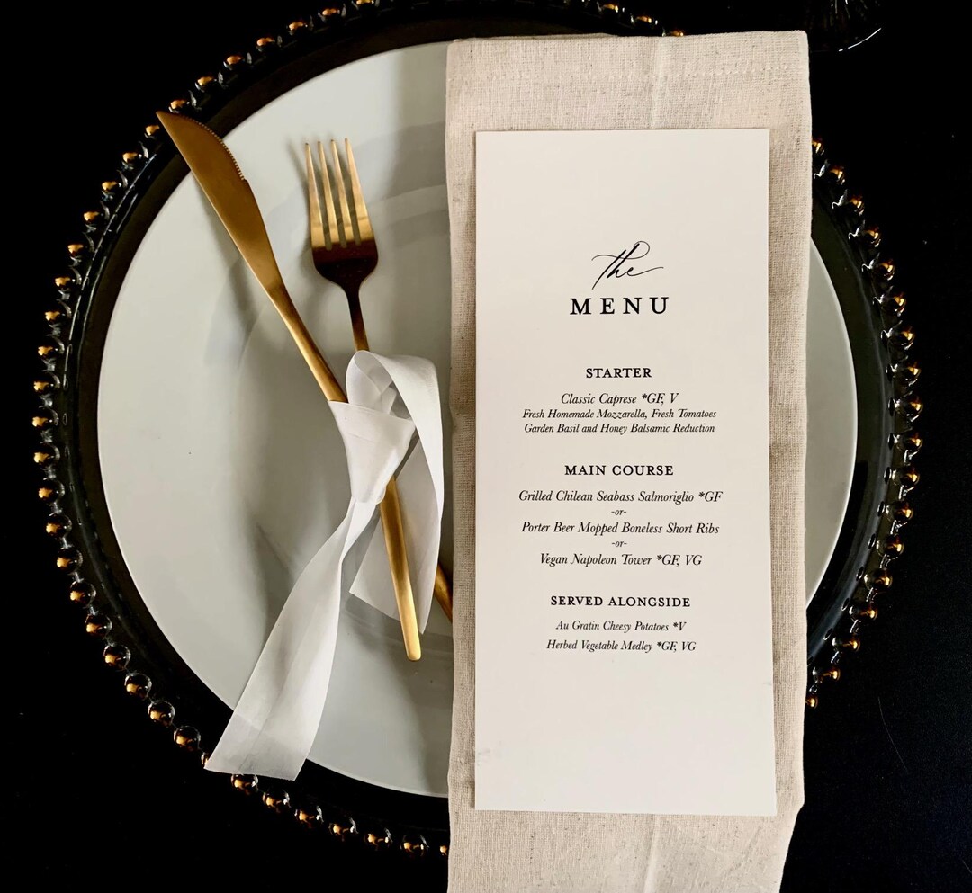 Minimalist Wedding Menu – Deckled Edge Card Stock (set of 10) - Etsy