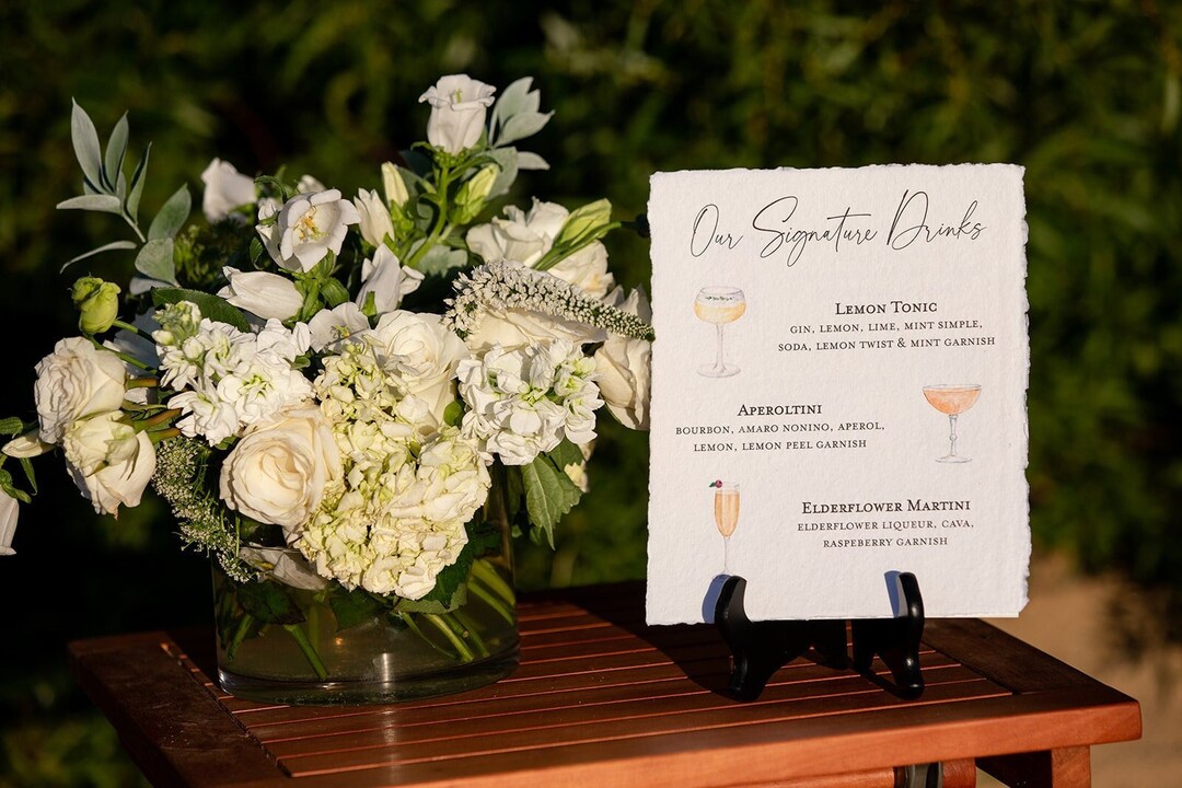 Custom Wedding Cocktail Sign (8in X 10in) - Printed Deckled Paper Sign ...