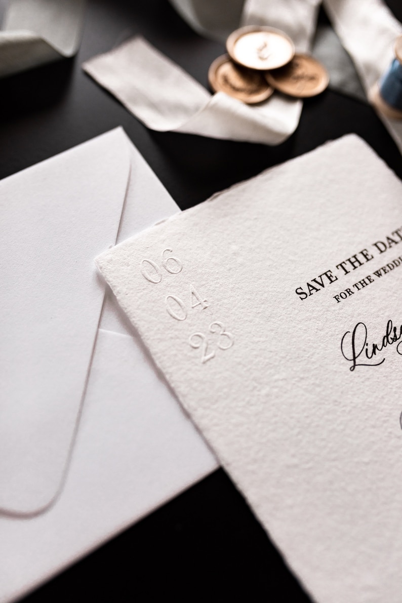Embossed Save the Date on Deckled Paper (sold in Sets of 10) - Etsy