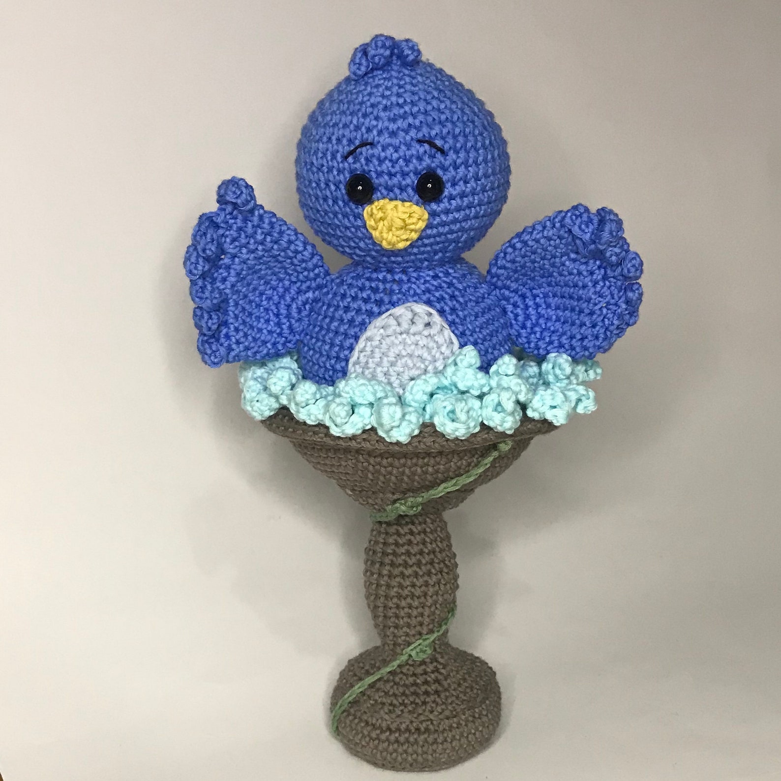 Crochet Amigurumi Bird Koda Blue and Birdbath - Etsy Australia