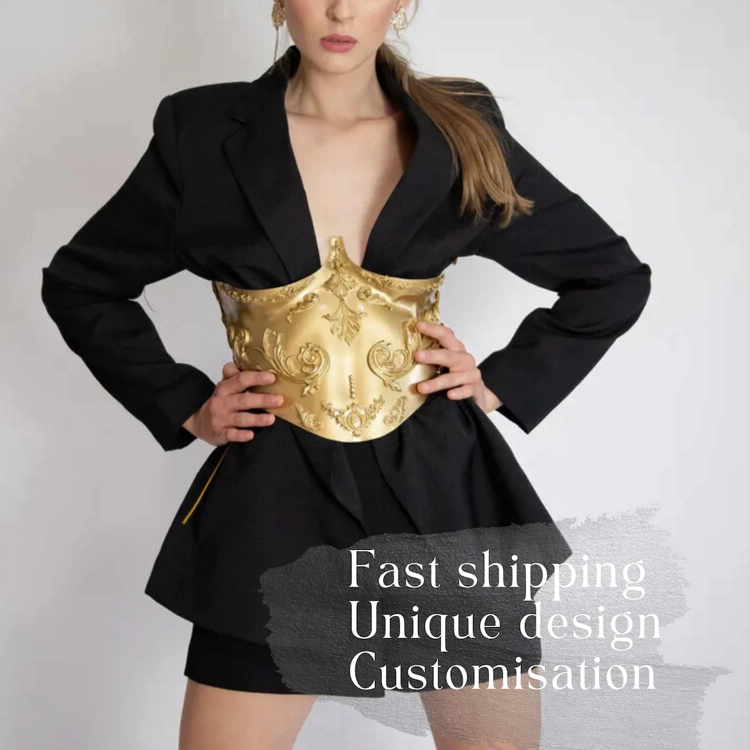 Gold Underbust Corset Belt, Metallic Armor Bustier, Y2K Statement Piece ...