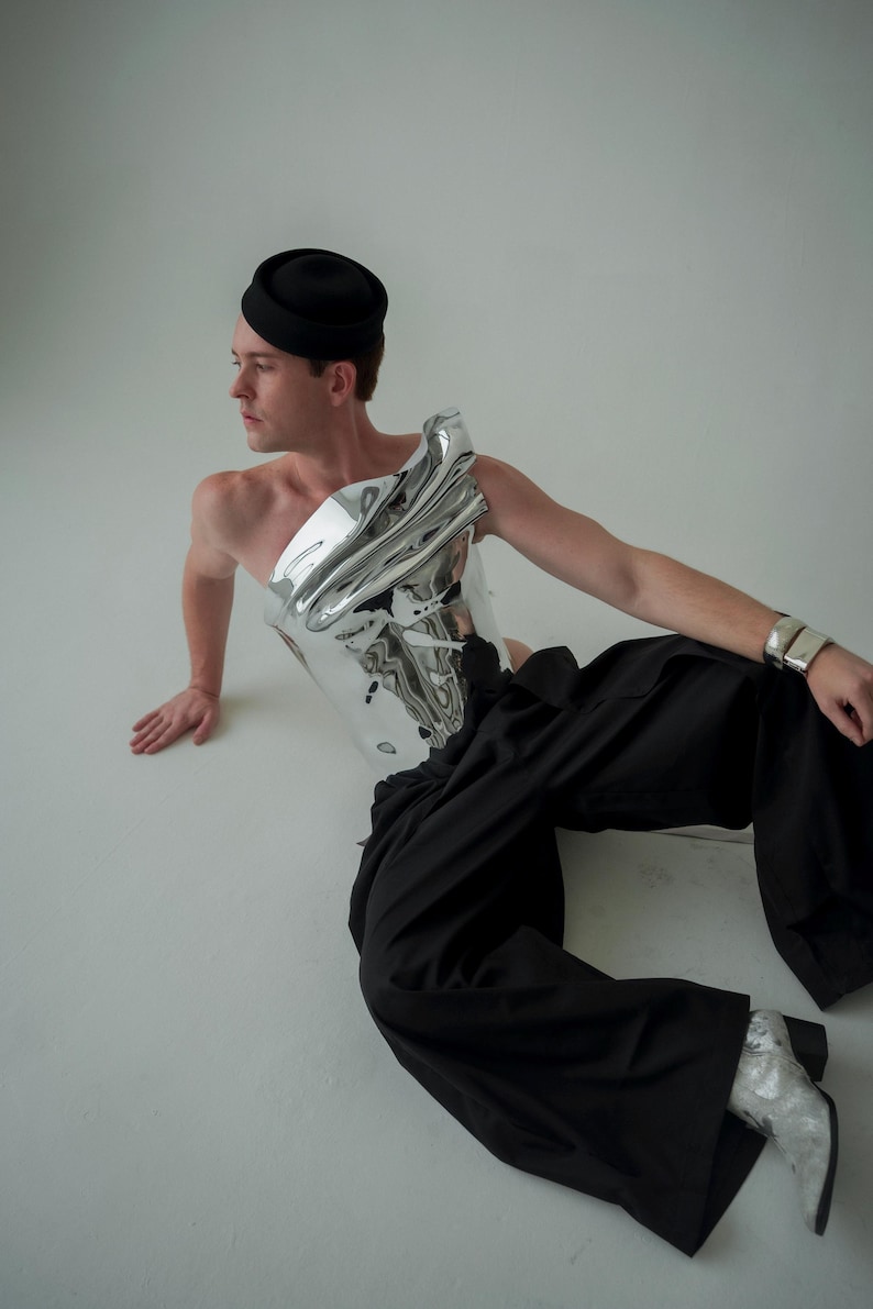 Men's Silver Metallic Corset Armor: Royal Chromium Fashion Top - Etsy