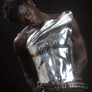 Men's Silver Metallic Corset Armor: Royal Chromium Fashion Top - Etsy