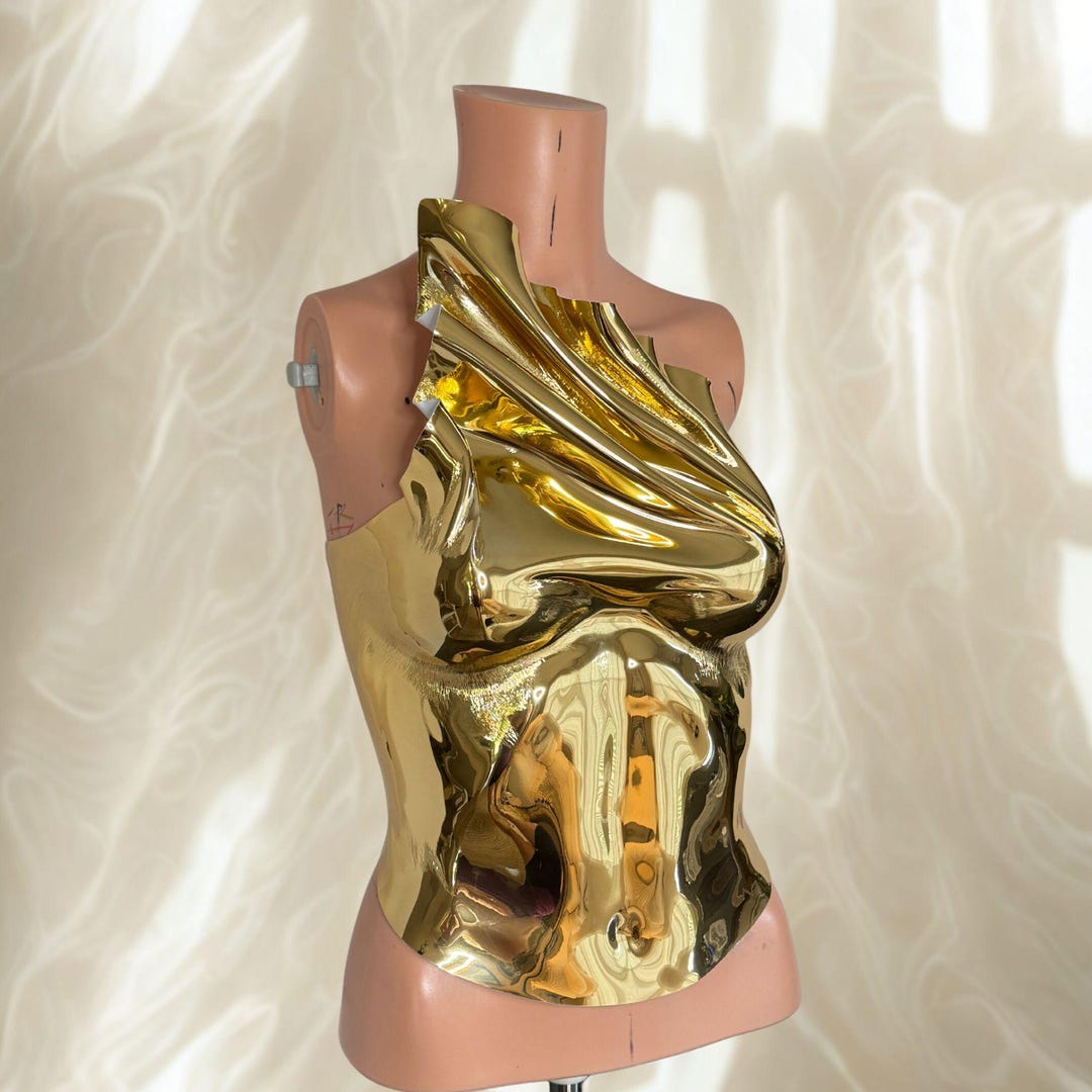 Gold Chrome Mirror Corset Top: Futuristic Rave Outfit - Etsy