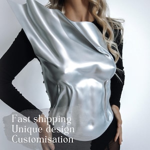 Custom Asymmetrical Silver Molded Corset Futuristic Metallic Coachella ...