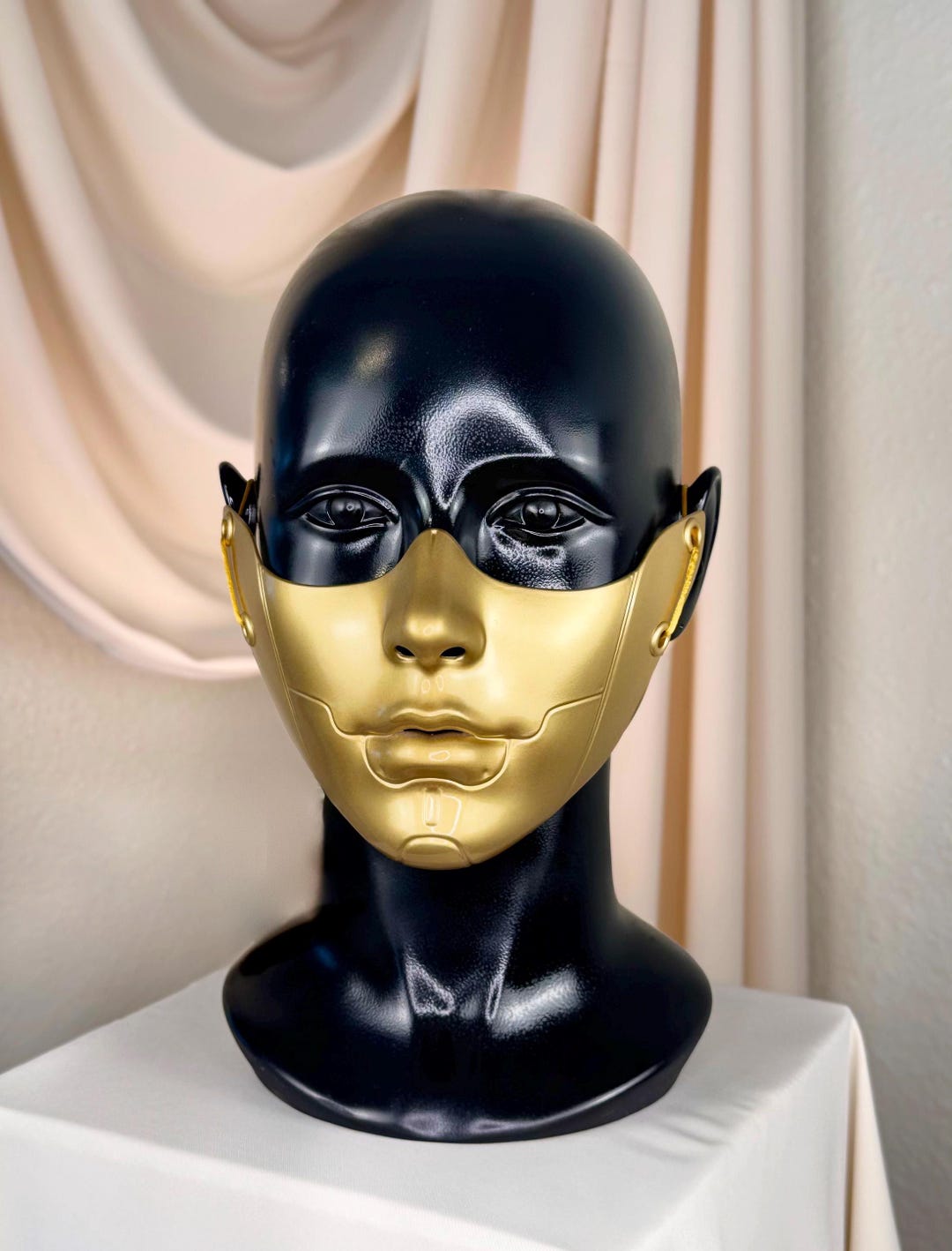 Sculptural Gold Half Face Mask, Matte Chrome Futuristic Armor, Avant ...