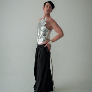 Men's Silver Metallic Corset Armor: Royal Chromium Fashion Top - Etsy