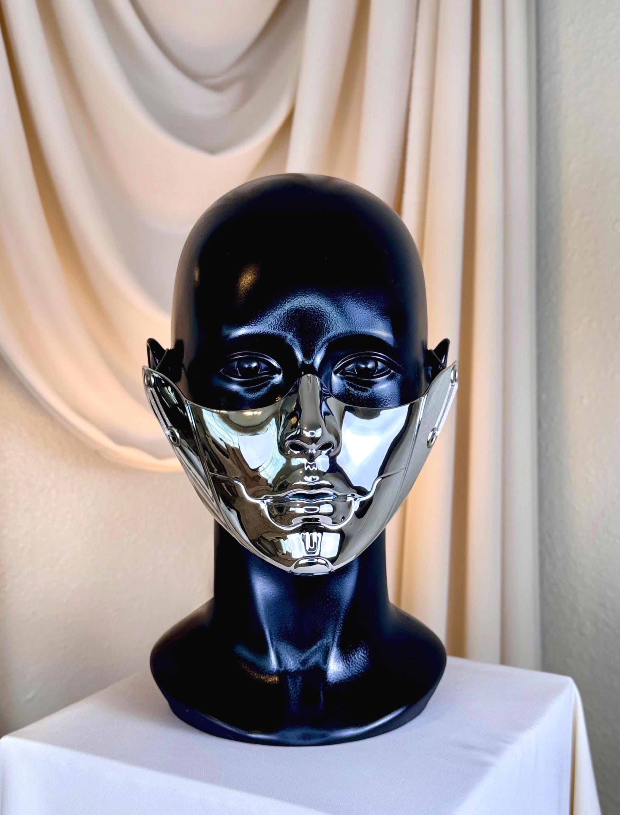 Sculptural Chrome Silver Half Face Mask: Futuristic Cyberpunk Wearable ...