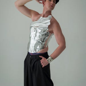 Men's Silver Metallic Corset Armor: Royal Chromium Fashion Top - Etsy