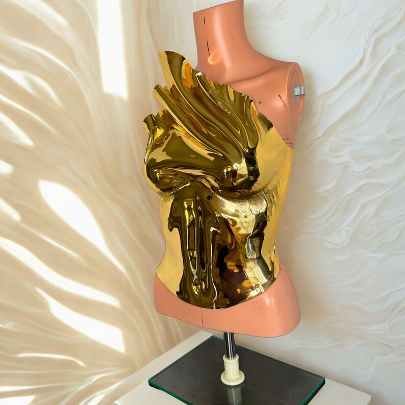Gold Chrome Mirror Corset Top: Futuristic Rave Outfit - Etsy