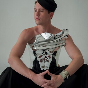 Men's Silver Metallic Corset Armor: Royal Chromium Fashion Top - Etsy