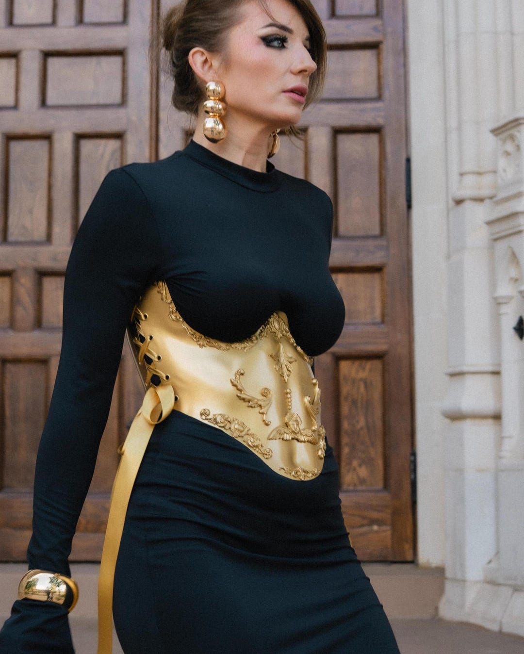 Gold Baroque Sculptural Corset Belt, Handmade Acrylic Waist Cincher ...