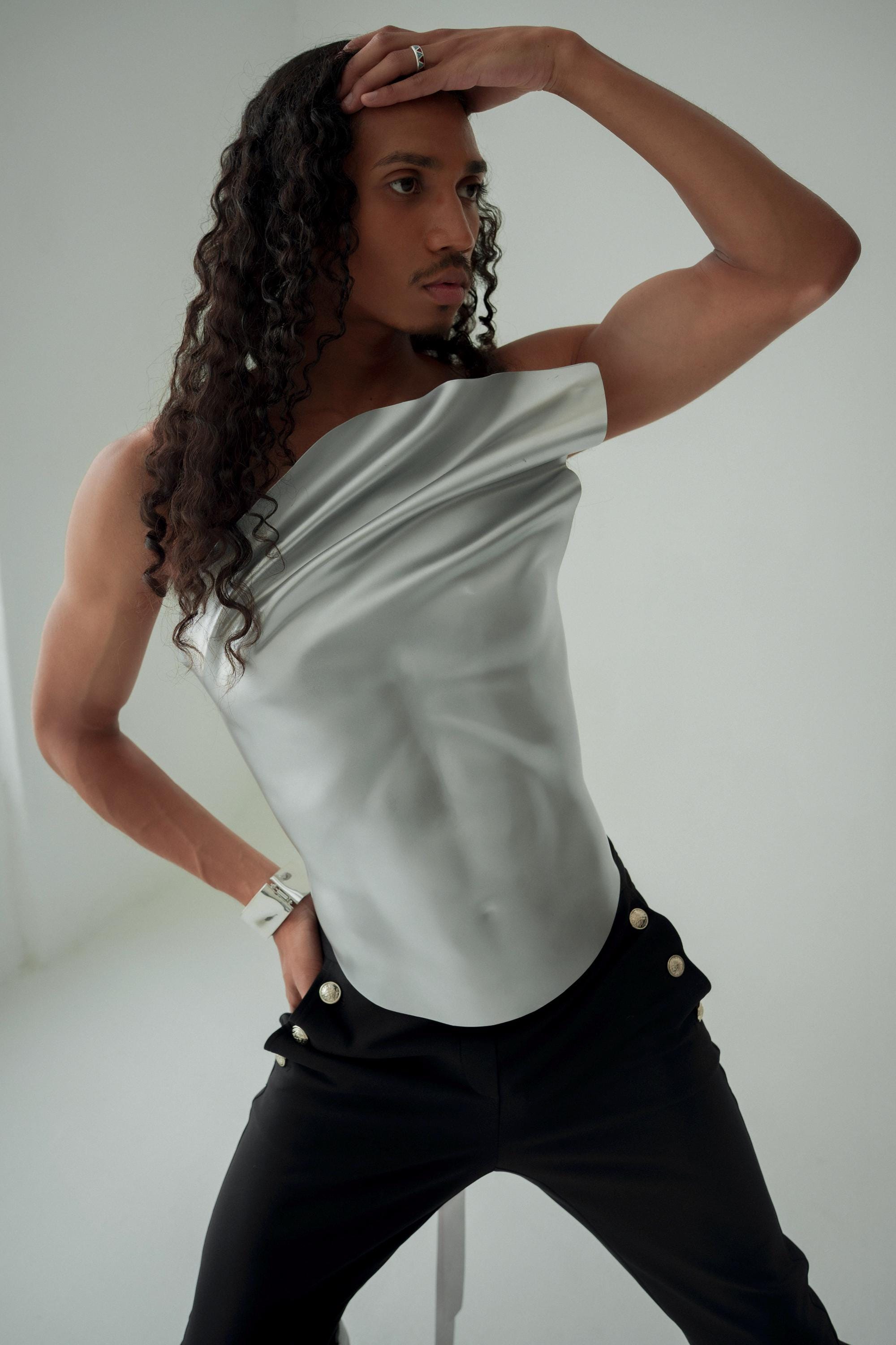 Metallic Sculpted Corset, Futuristic Torso Armor, Runway Editorial ...