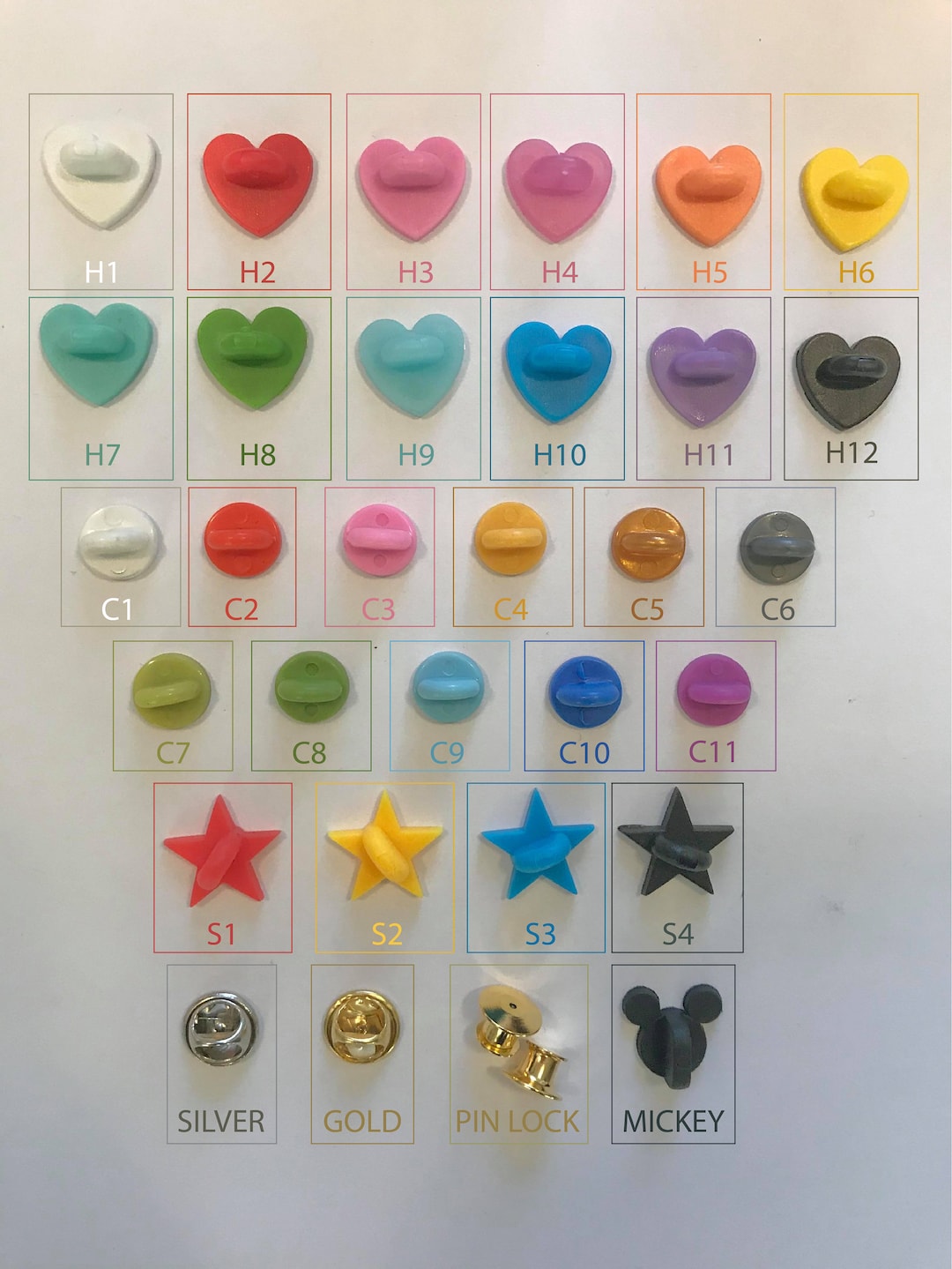 Heart Rubber Pin Back in Different Colors, Rubberback, Rubber Pinback ...