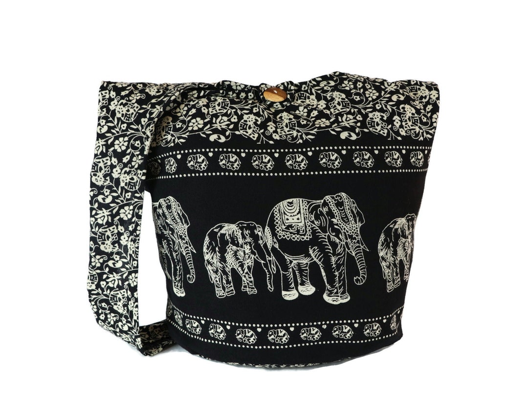 Black Hobo Bags Thai Elephant Boho Yoga Tote Bags Hippie Crossbody ...