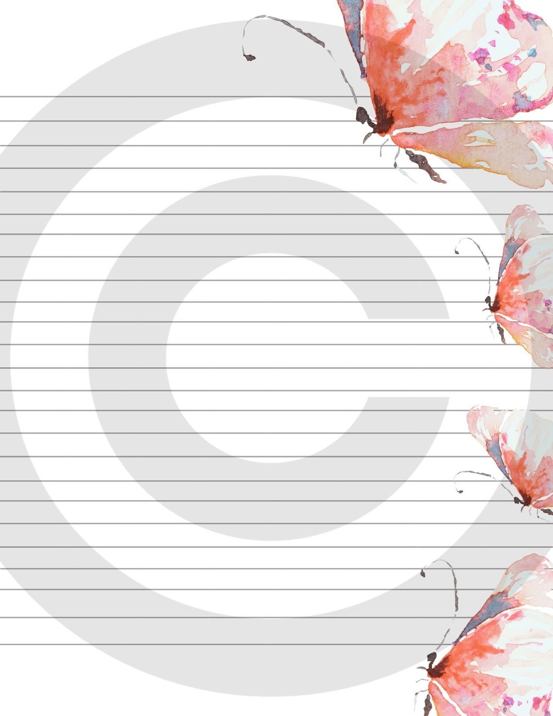 Watercolor Butterfly Printable Stationery With Envelope Girly - Etsy