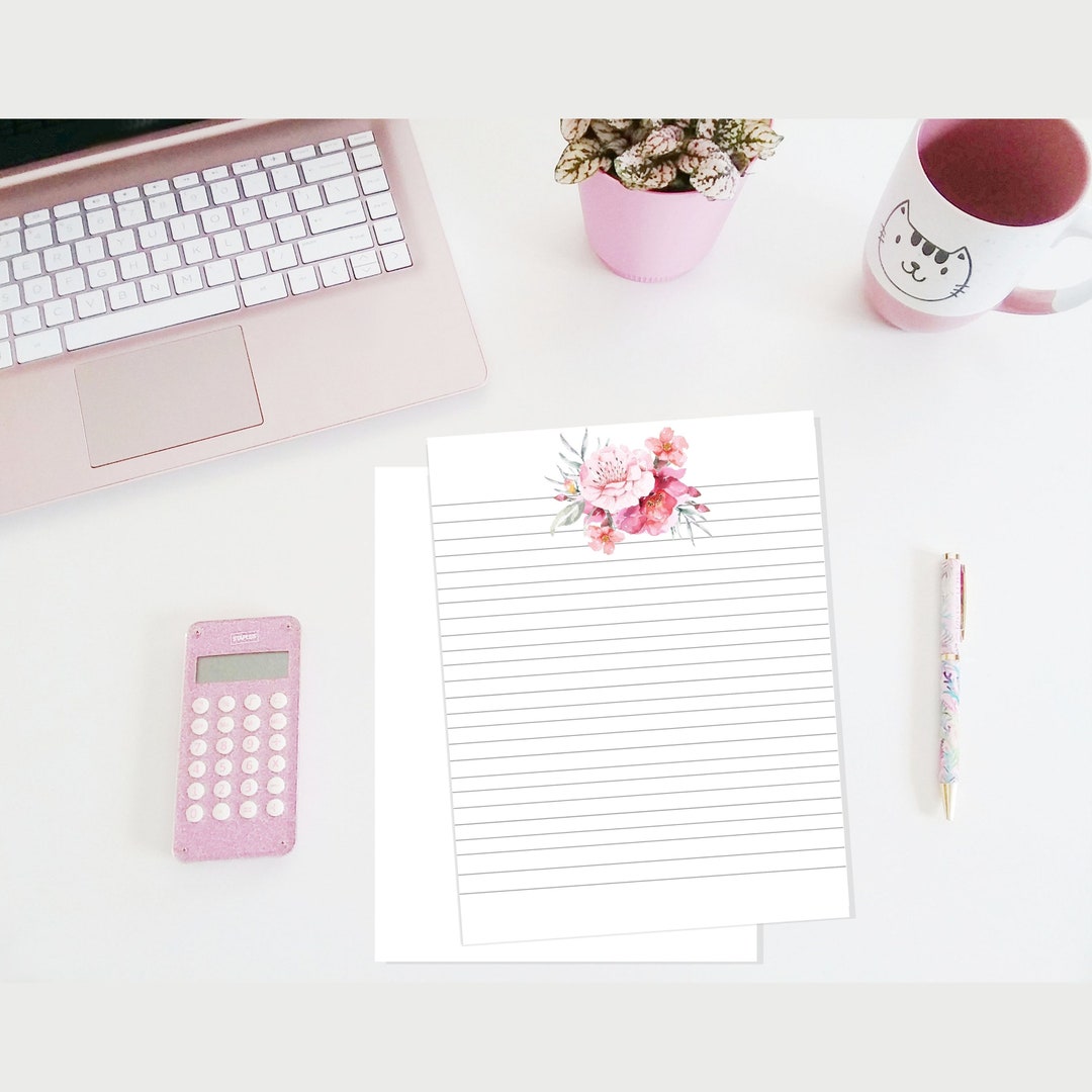 Pink Watercolor Flowers Printable Stationery 8.5x11 - Etsy