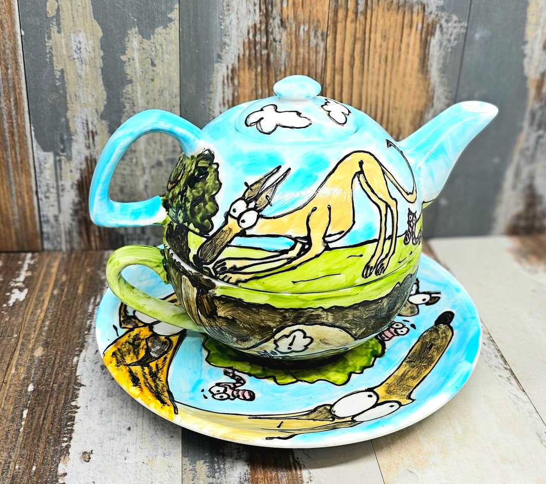 Cute Greyhound Tea Set / Greyhound Tea for One / Hand Painted Teapot ...
