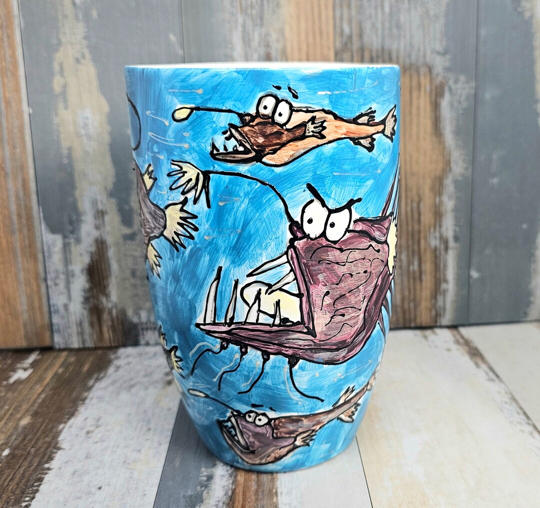 Hand Painted Angler Fish Mug / Cute Angler Fish Mug / Anglerfish Mug ...