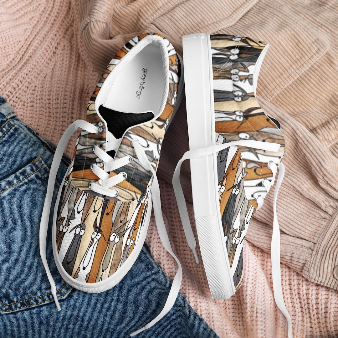 Women’s Lace-up Canvas Shoes / Cute Greyhound Shoes / Allover Print ...