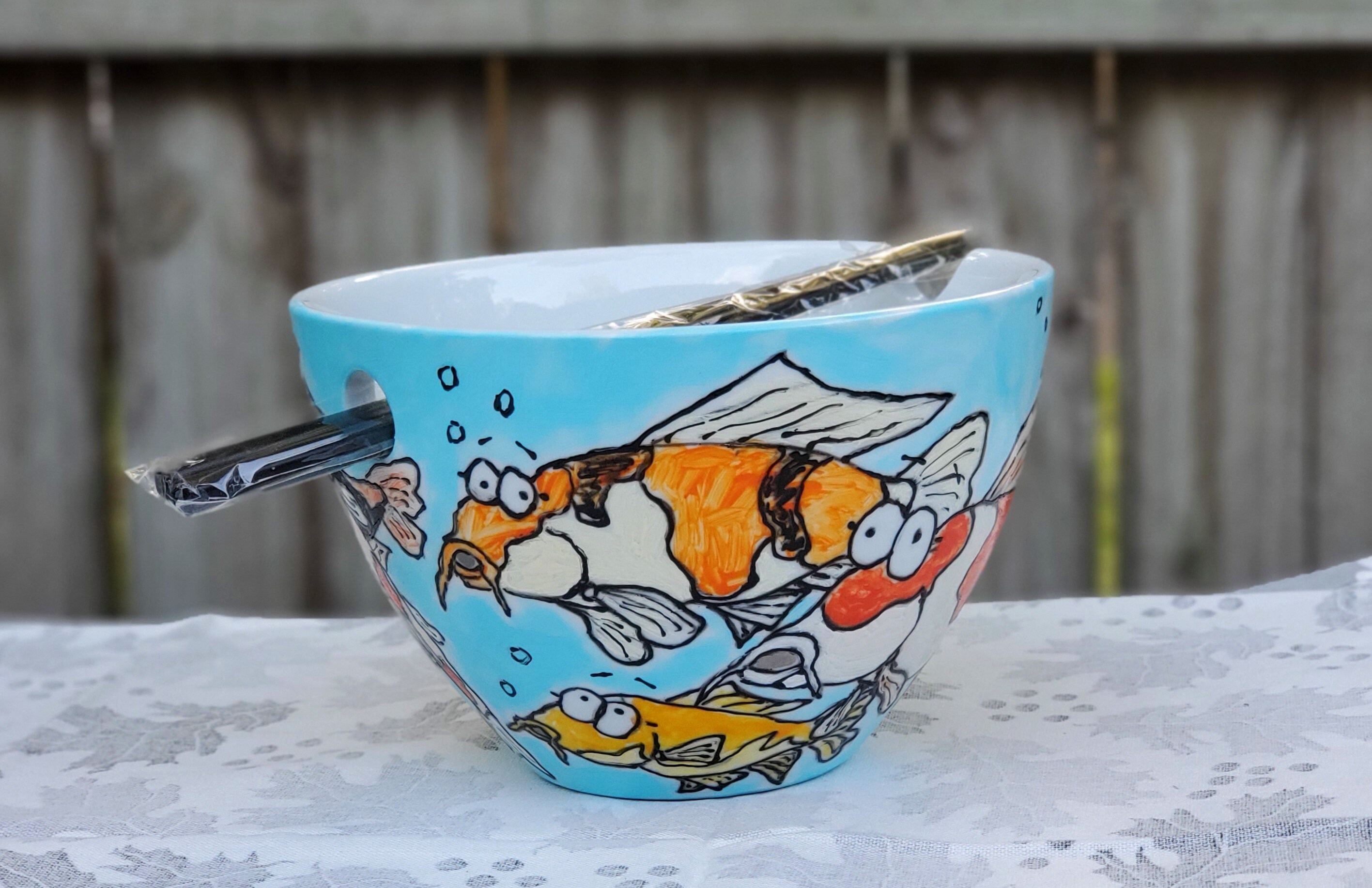Cute Koi fish noodle bowl hand painted ramen bowl Goldfish bowl Fried ...